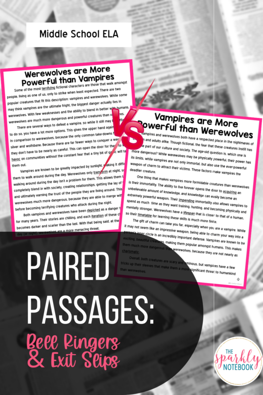 Using Paired Passages for Bell Ringers or Exit Slips - The Sparkly Notebook
